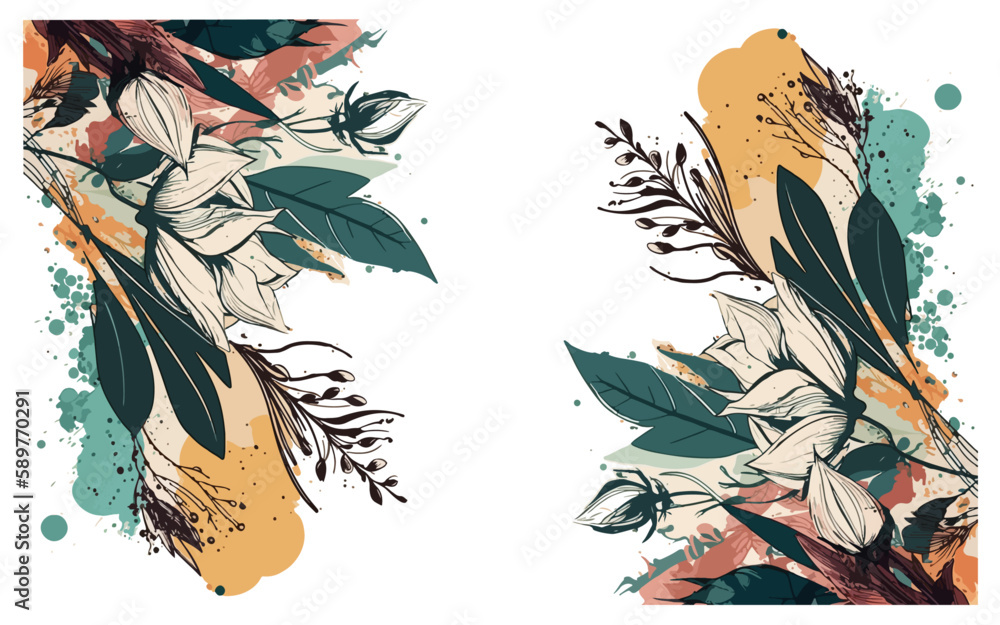 abstract botanic seamless border, rim with exotic flowers and leaves ...