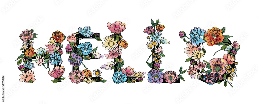 Flowers background with text Hello, flowers for wallpaper and T-shirt ...