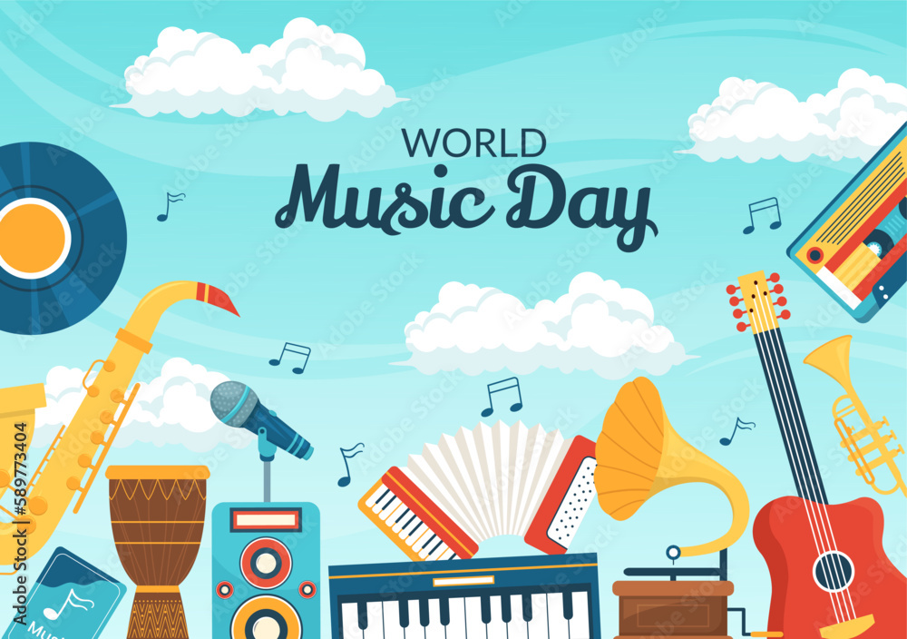 World Music Day Illustration with Various Musical Instruments and Notes ...