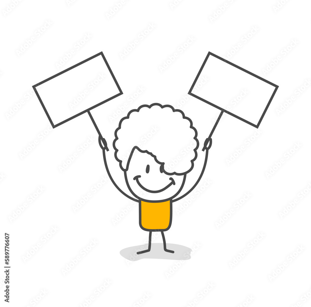 Stick figures. Blank banner. Vector illustration of man holding blank ...