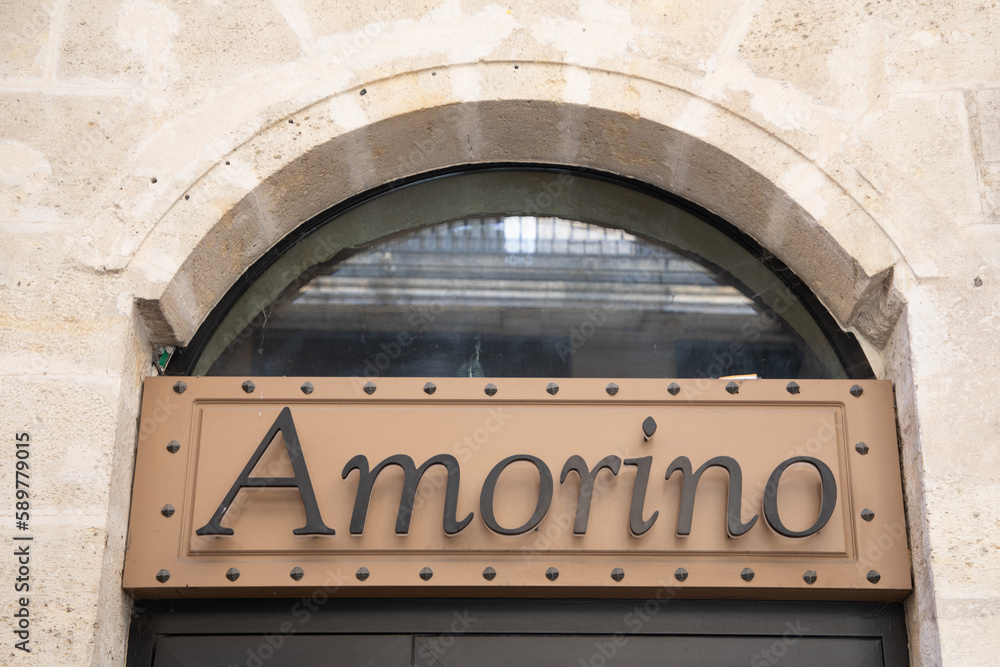 Amorino logo brand and facade sign text of Italian cafe of Gelato Ice ...