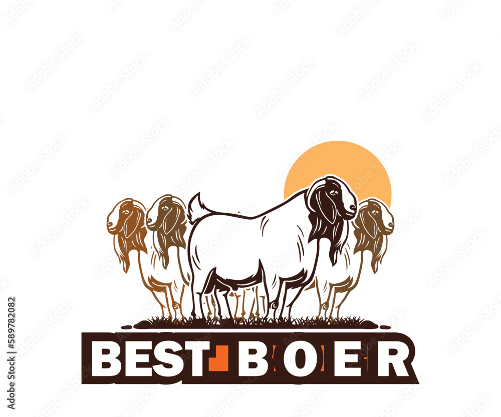 BOER BREED GOAT LOGO, silhouette of great rams standing vector ...