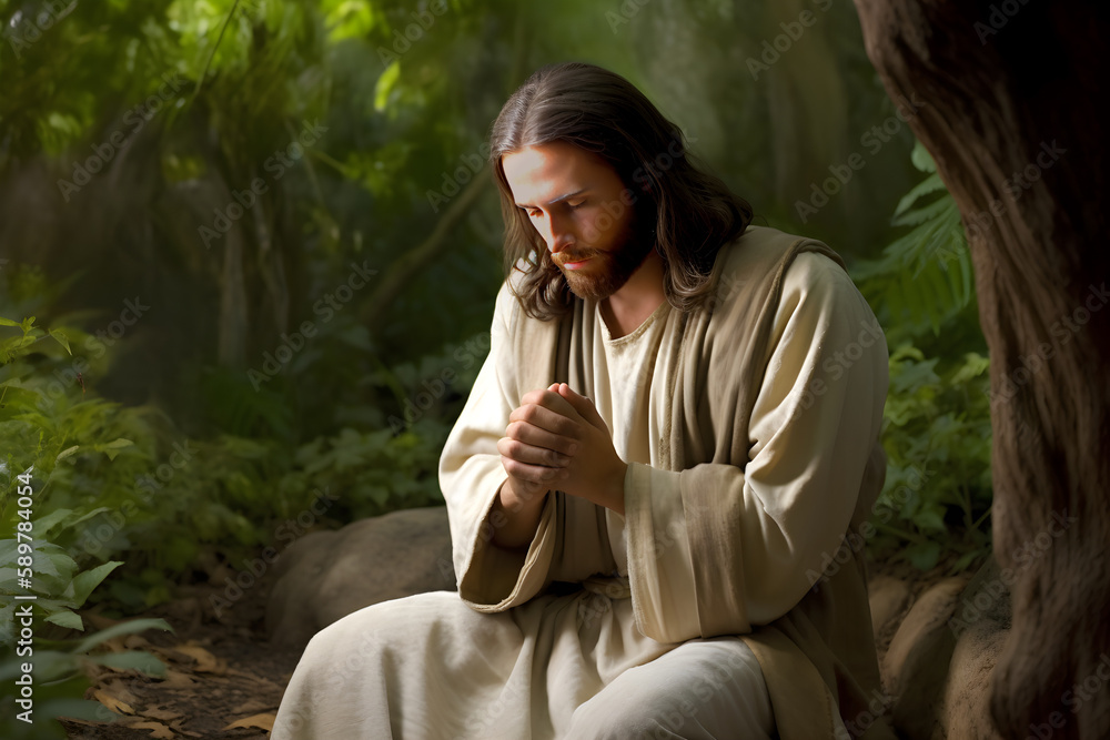 portrait of Jesus christ praying in the garden of Gethsemane Stock ...