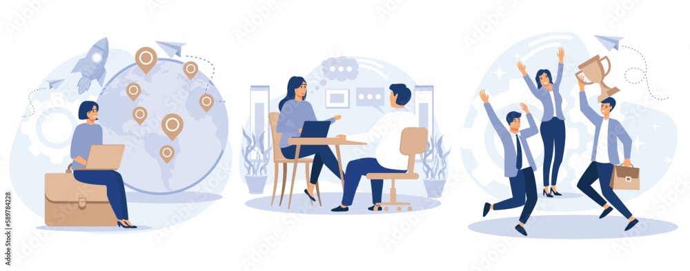 Hiring employees concept, Expat work, job interview, teamwork power ... Hiring employees concept, Expat work, job interview, teamwork power ...