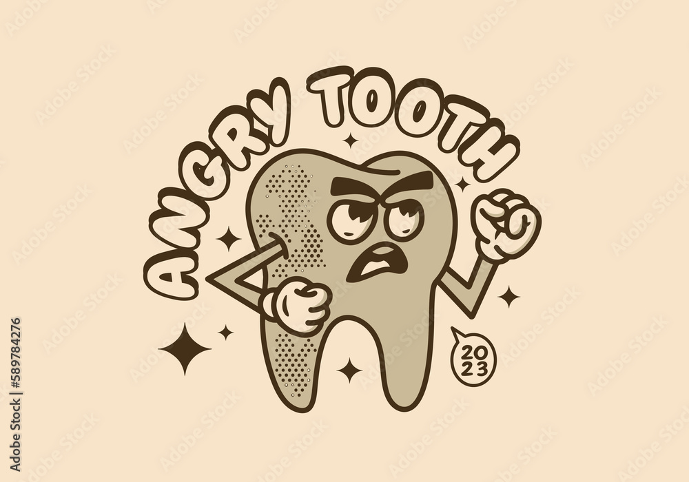 Vintage mascot character design of a tooth with angry face Stock Vector ...