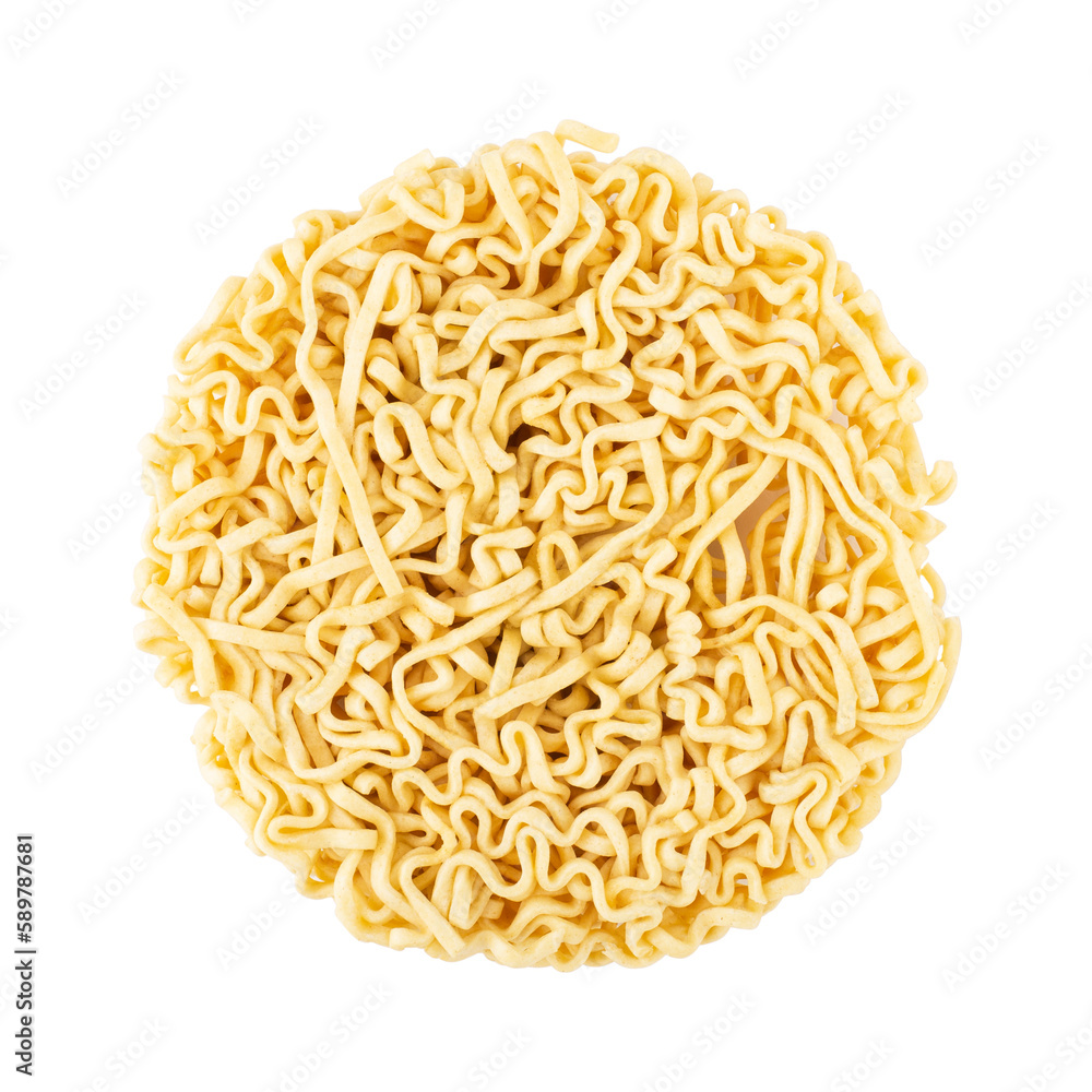 Ramen noodles isolated on white background. Round block of instant ...