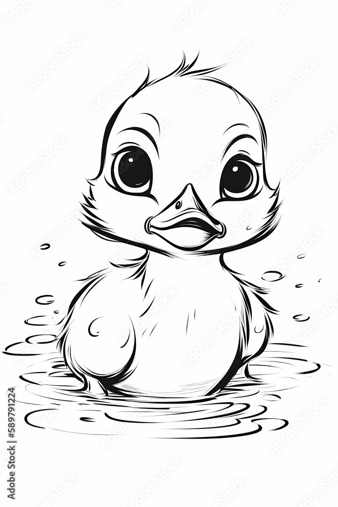 Baby Duck Coloring Page created with Generative AI Technology Stock ...