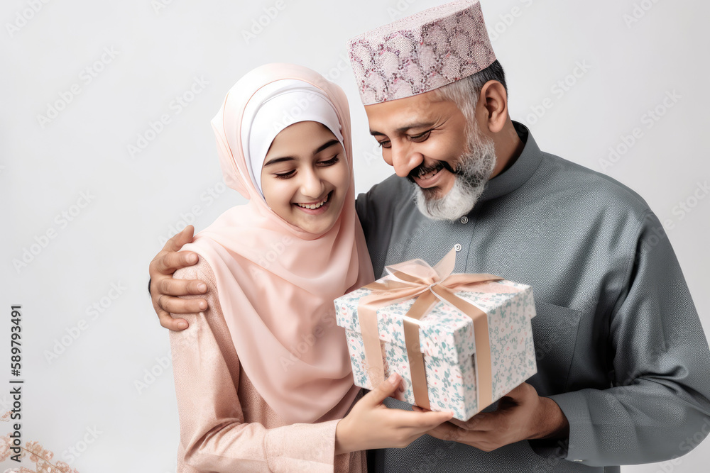 Little muslim daughter surprising his Muslim Father with gift, giving ...