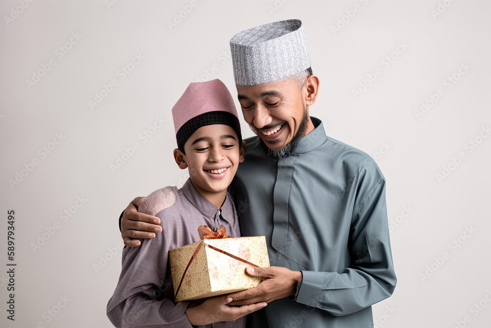 Little muslim son surprising his Muslim Father with gift, giving him ...