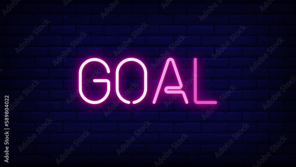 goal neon light text on brick wall background motion animation. Glowing ...