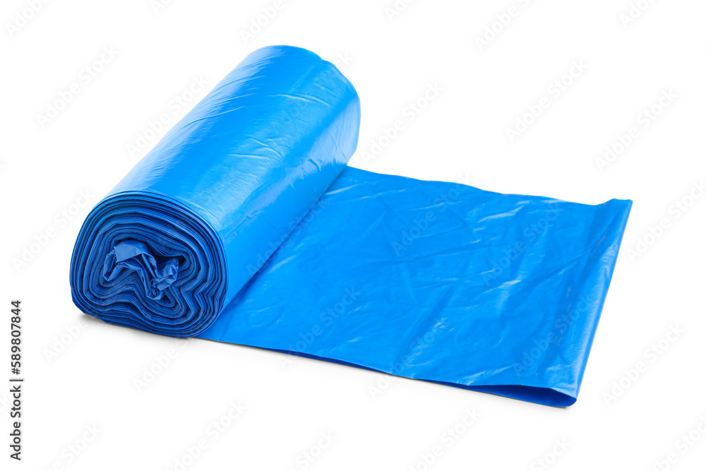 Blue roll of garbage bags isolated on white background Stock Photo ...