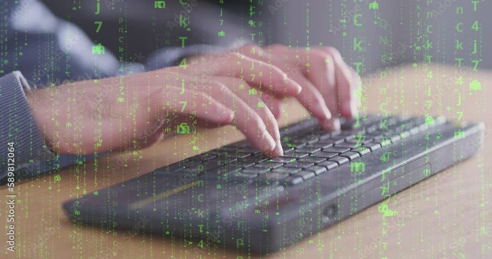 Male fingers typing on wireless computer keyboard, side view, falling ...