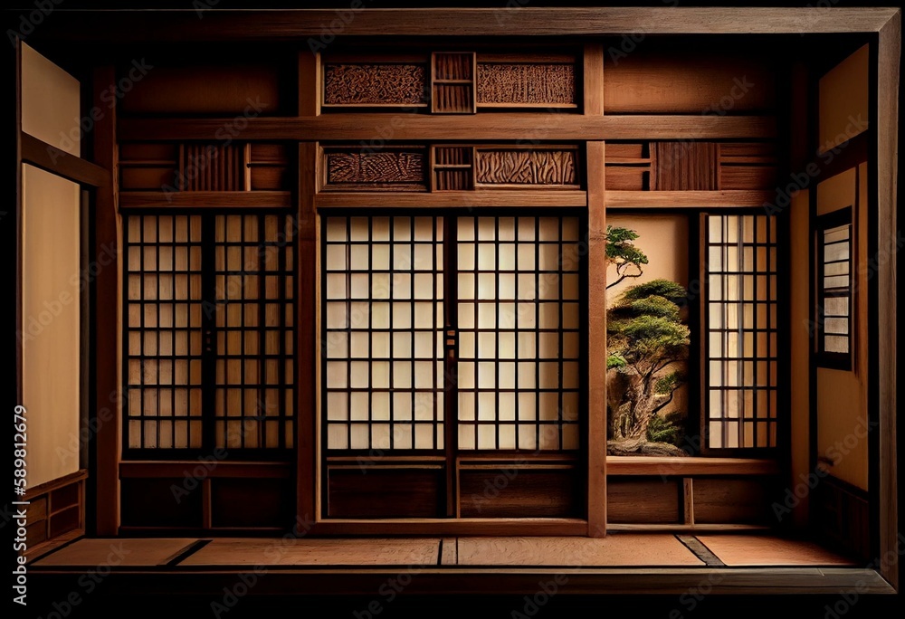 Frontal view of a traditional Japanese style shōji as a blank ...