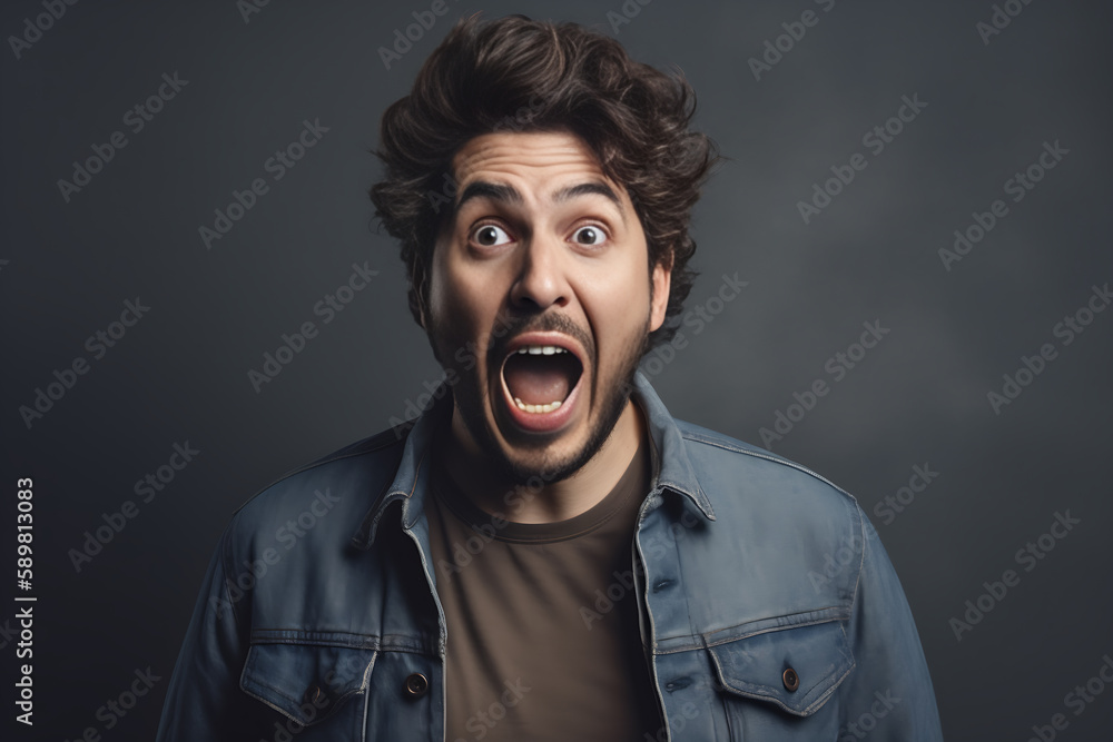 Man is screaming, anger, shock, surprise, Caucasian man is shouting, on ...