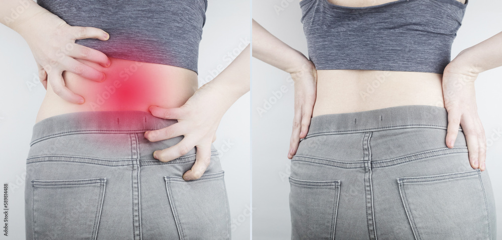 Pain behind the back. Pyelonephritis and kidney disease. Stretching of ...