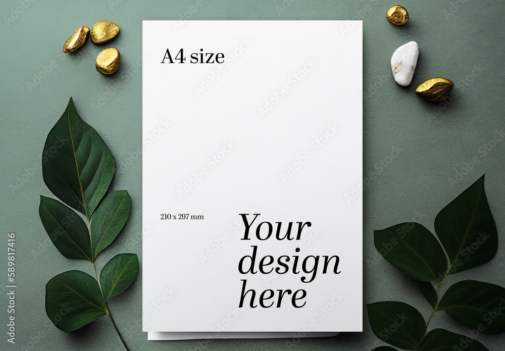 Elegant Floral A4 Paper Mockup With GenerativeAI Stock Template | Adobe ...