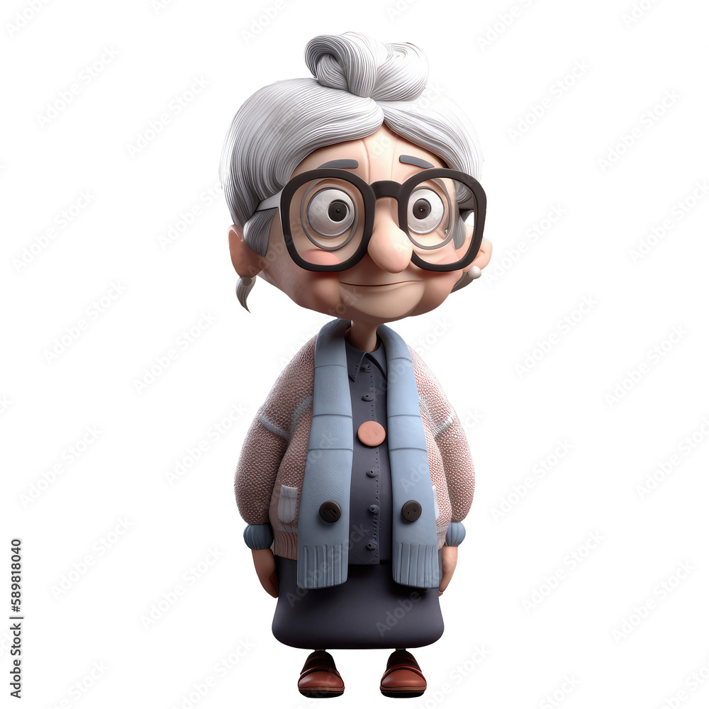cute icon 3D old woman avatar, elderly pensioner, grandmothers portrait ...