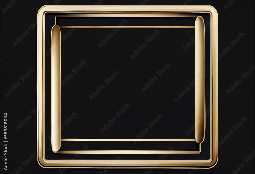 Rectangle golden frame with inverted rounded corner isolated on ...