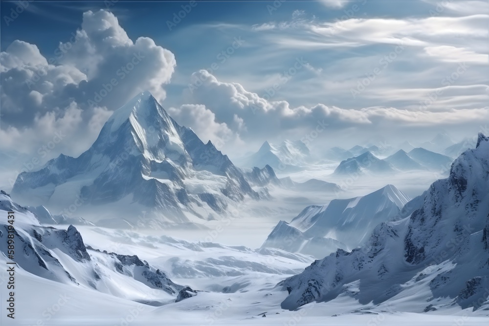 Beautiful Snow mountains surrounded by clouds. Himalayan mountains ...