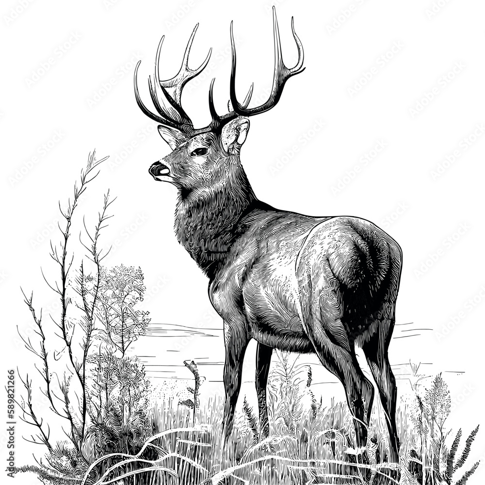 Hand Drawn Engraving Pen and Ink Deer Head Vintage Vector Illustration ...