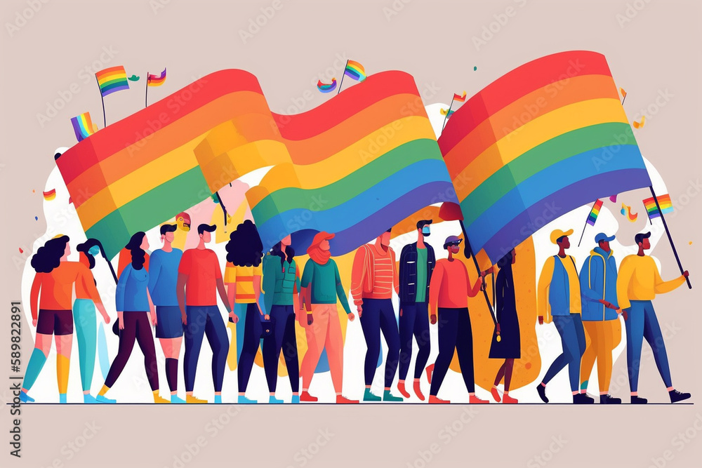 People group holding rainbow flag, lgbt pride festival concept ...