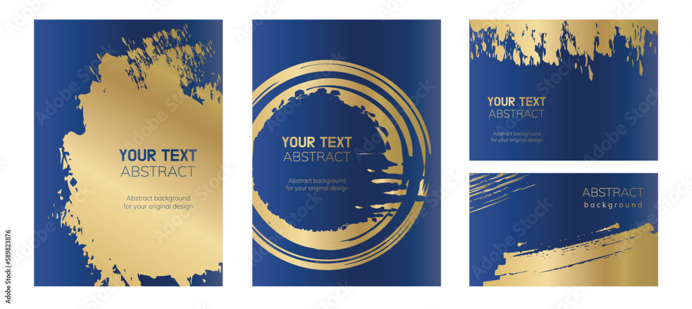 Set of blue and gold universal vector cards. Abstract design for ...
