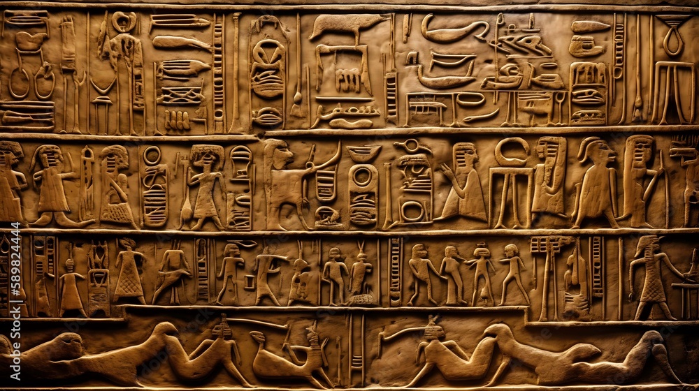 Hieroglyphics on a wall, egyptian, pyramids, generative AI Stock ...
