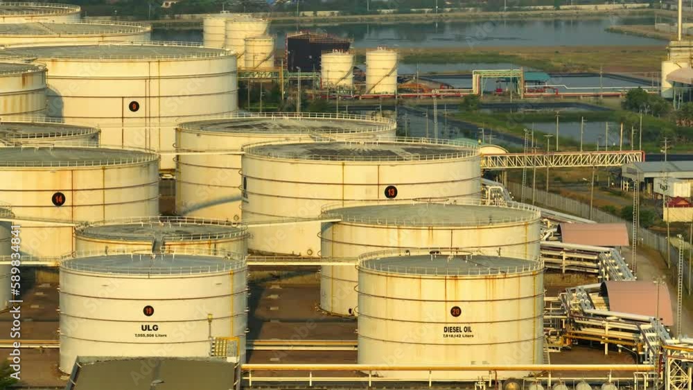 From an aerial view, an oil depot typically consists of a network of ...