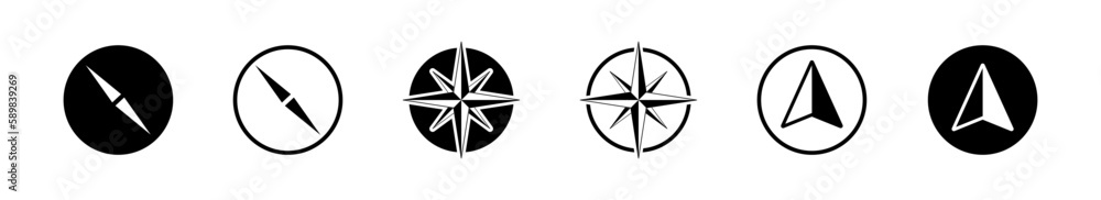 Black compass vector icon set. Compass with black arrow. North sign ...