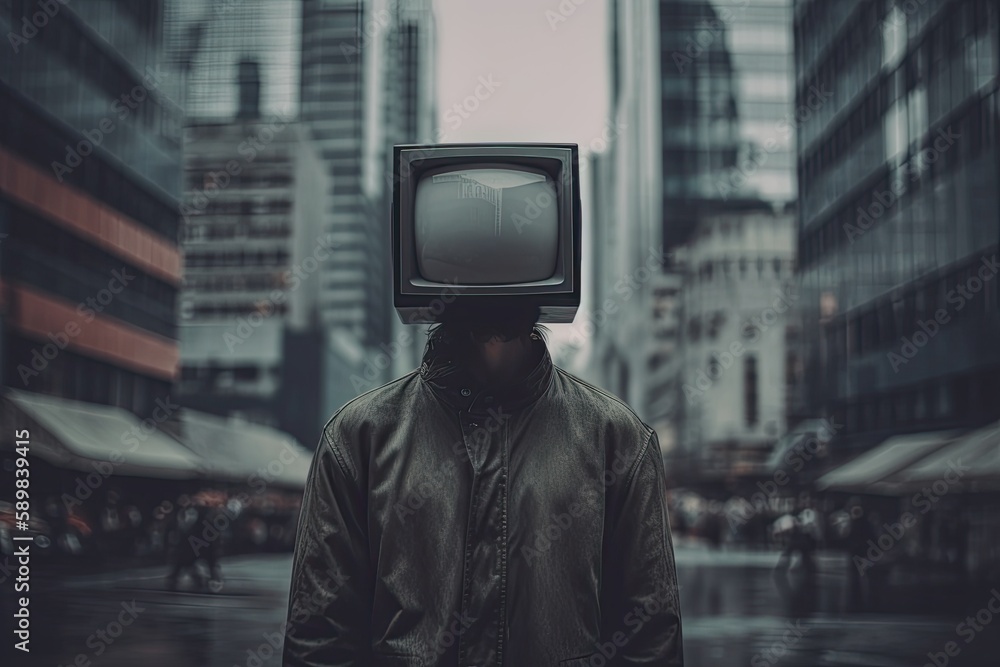 A man in the city with a TV head is a striking symbol of the media's ...