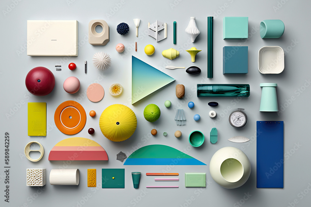 Pieces of colored plastic beautifully arranged in rainbow pattern, AI ...