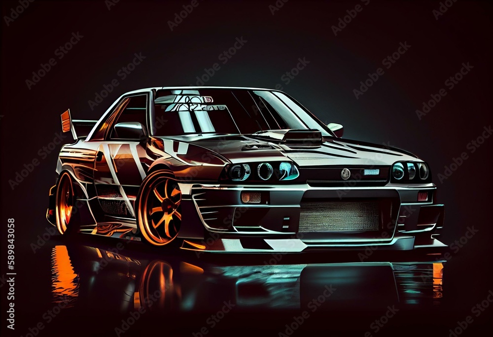 Graphic depiction of a Nissan Skyline R32 GTR. Generative AI Stock ...