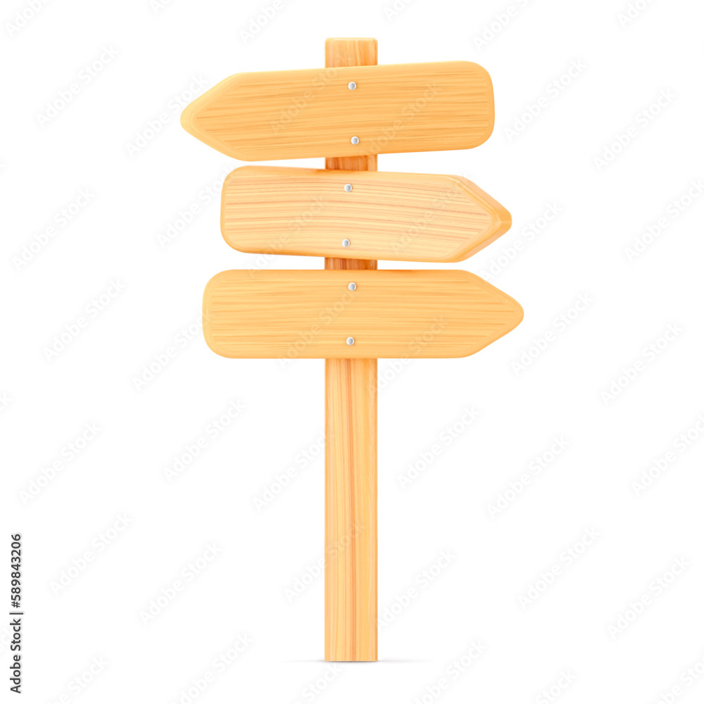 3d wooden arrow direction road sign isolated on white background ...