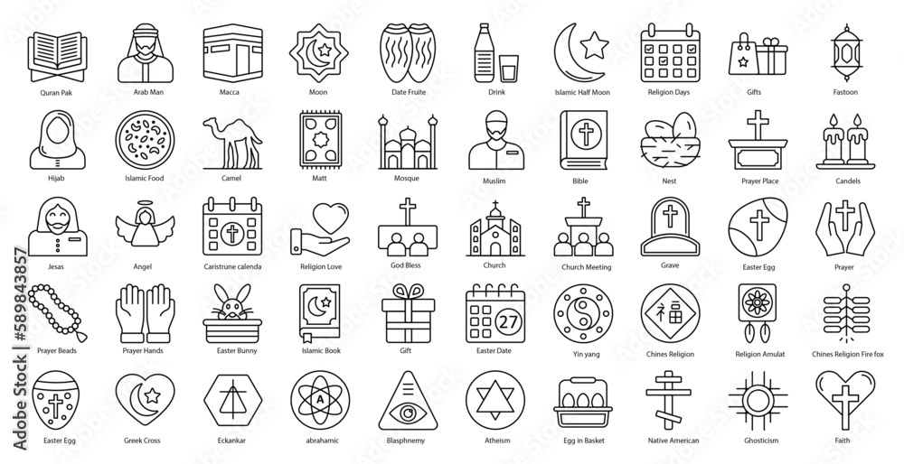 Religion Thin Line Icons Christian Religous Bible Icon Set in Outline ...