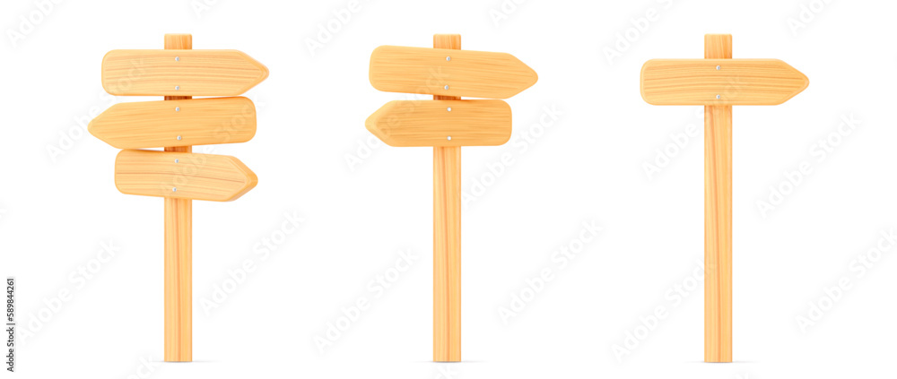 3d wooden arrow direction road signs set isolated on white background ...