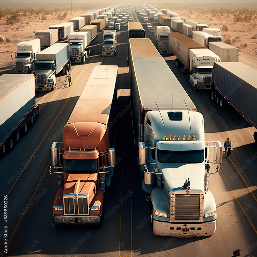 truck drivers strike - trucks block highway long line in the clear with ...