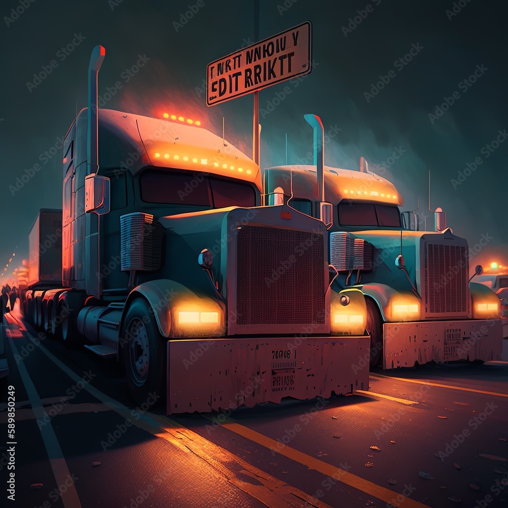 truck drivers strike - trucks block highway long line in the clear with ...