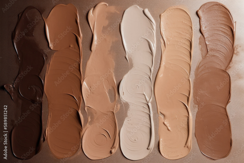 Aesthetic high-end closeup studio image of diverse foundation color ...