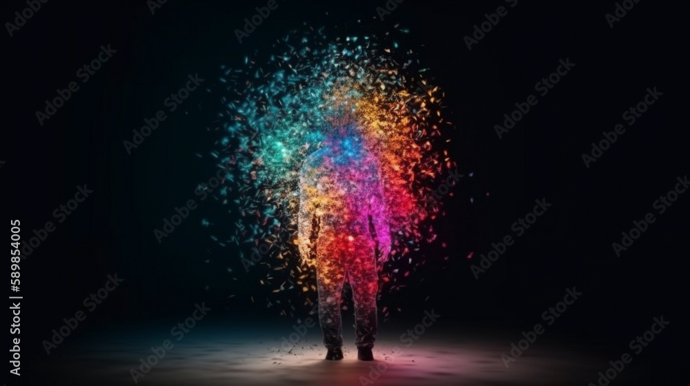 fantasy painting The man exploded with energy from his body,on black ...