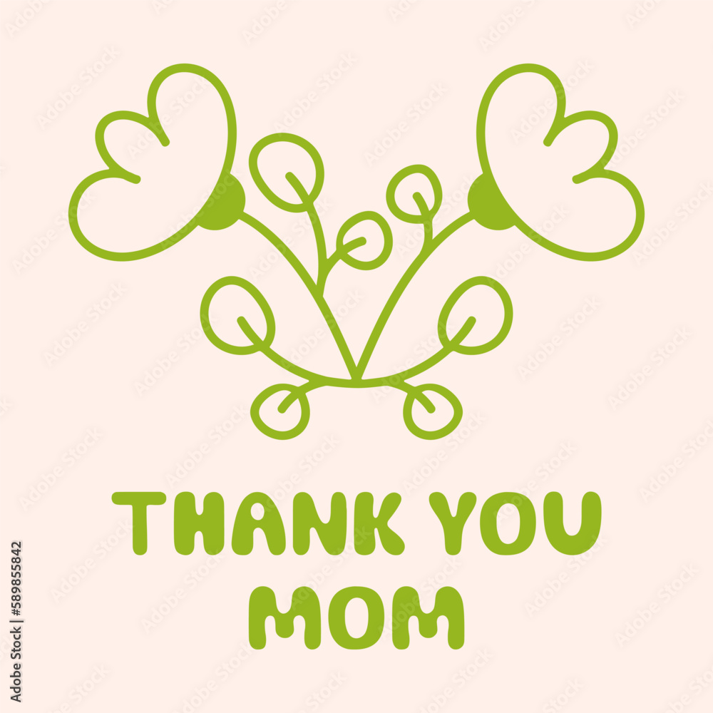 Thank you mom card template. Hand drawn vector illustration with phrase ...