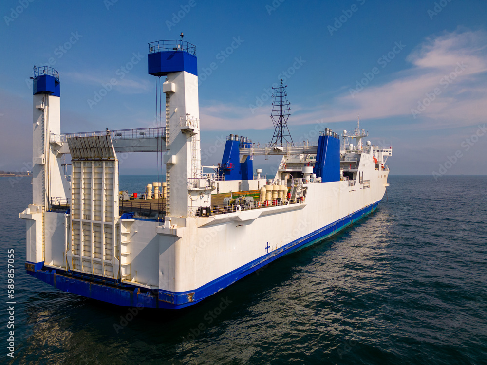 ferryboat in the sea aerial view. This vantage point can offer a unique ...