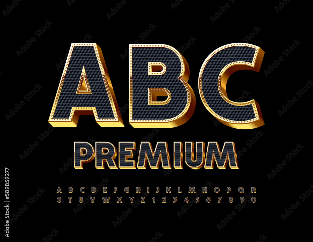 Vector premium 3D Font. Black and Gold luxury Alphabet Letters, Numbers ...