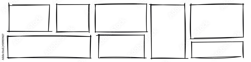 Rectangle frame line. square shape outline on hand draw style. vector ...