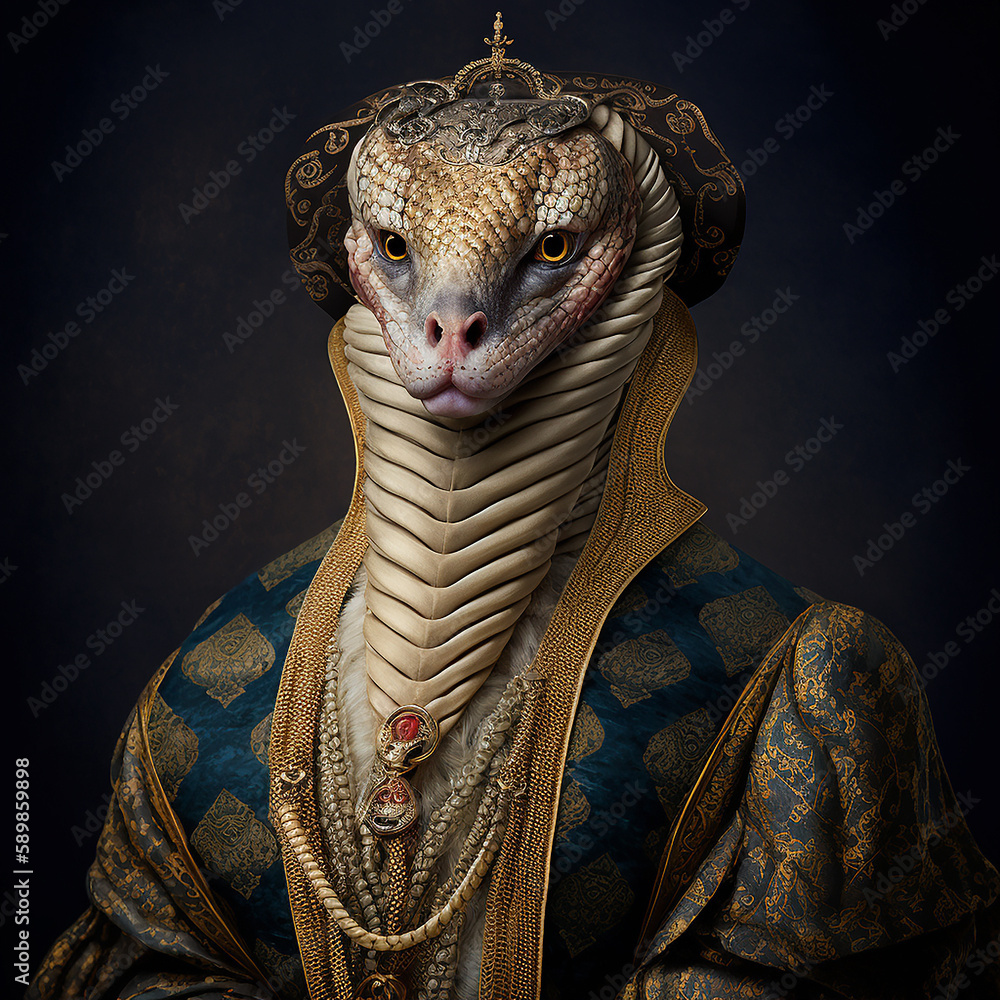Realistic lifelike glam snake reptile in baroque noble regal 18th ...