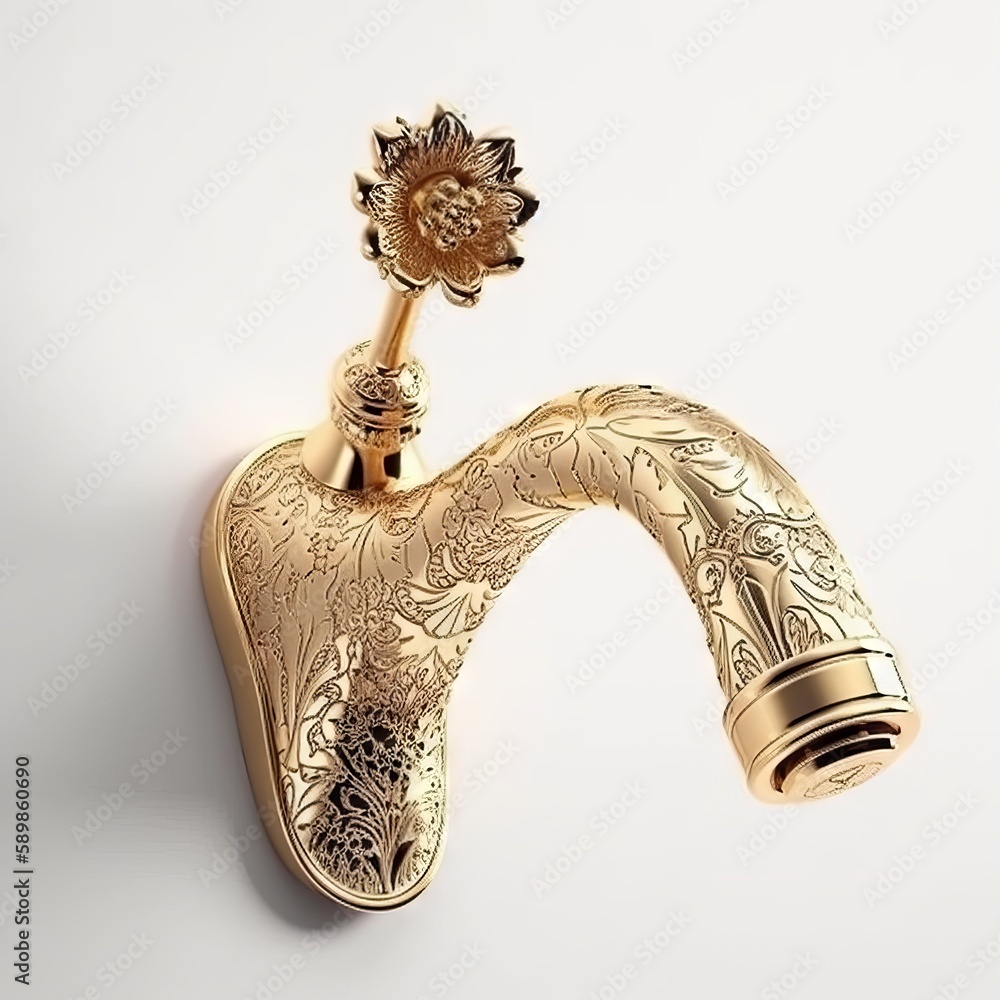 Old model royal gold embossed floral design tap in white background ...