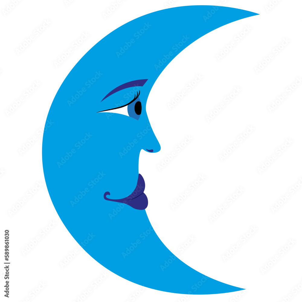 Cartoon Moon with face isolated on transparent background. Weather ...