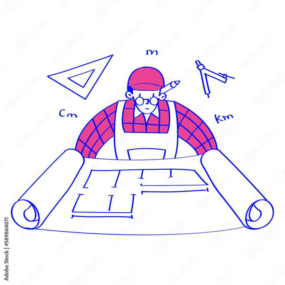 Architect Professional vector characters in action, with duotone ...