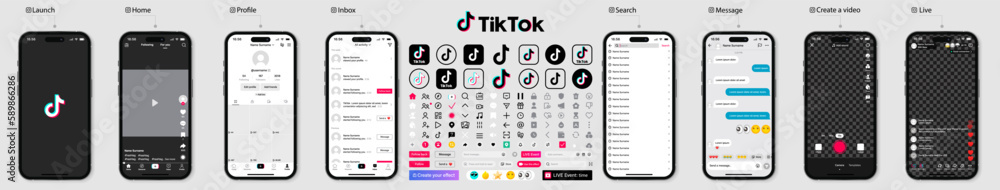 Social media network by Tik Tok. Mobile app tile template. User profile ...