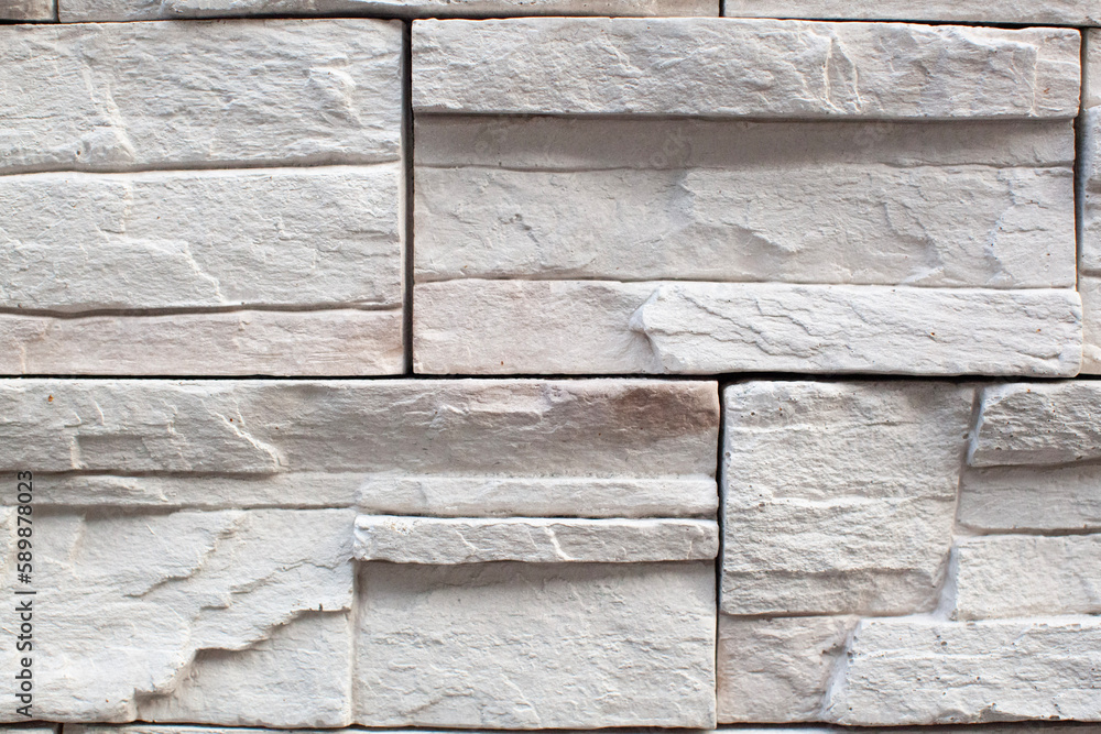 White brick wall texture background for stone tile block painted in ...