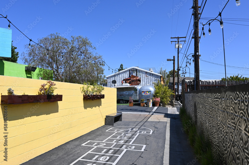COSTA MESA, CALIFORNIA - 4 APR 2023: Hopscotch and shops in The LAB ...